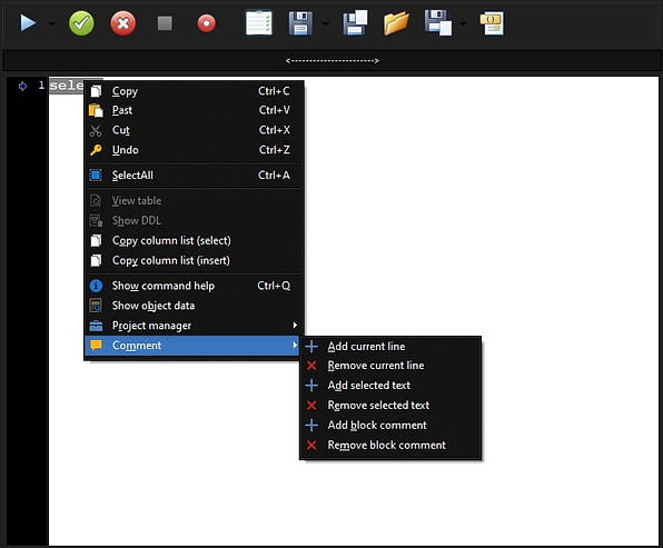 Query editor: workspace menu | CerebroSQL